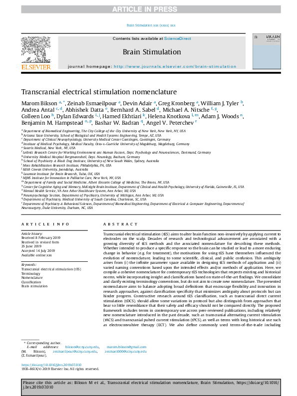 (PDF) Transcranial electrical stimulation nomenclature