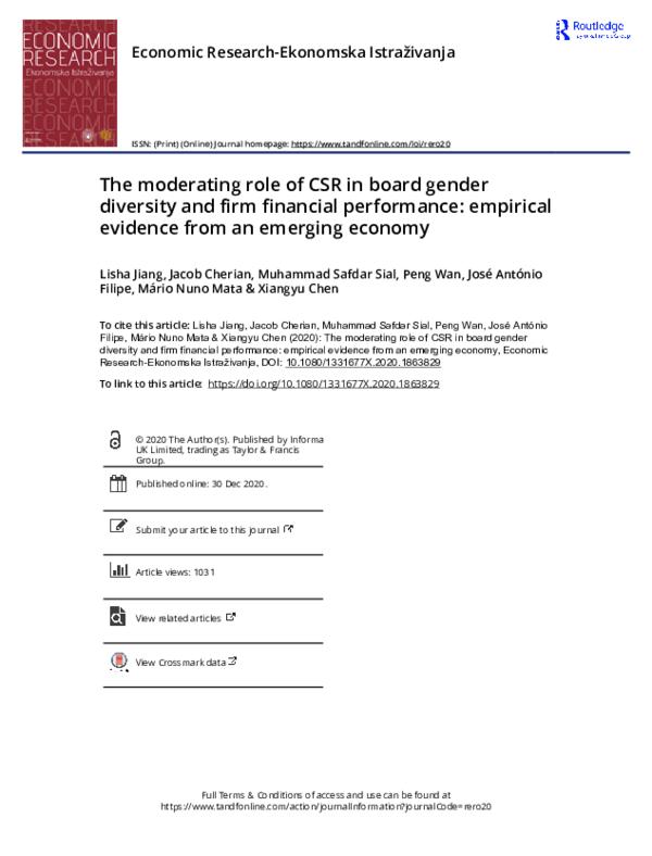 (PDF) The moderating role of CSR in board gender diversity and firm financial performance ...