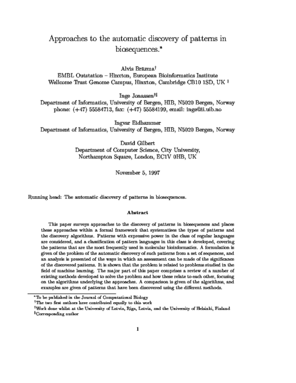 (PDF) Approaches to the Automatic Discovery of Patterns in Biosequences
