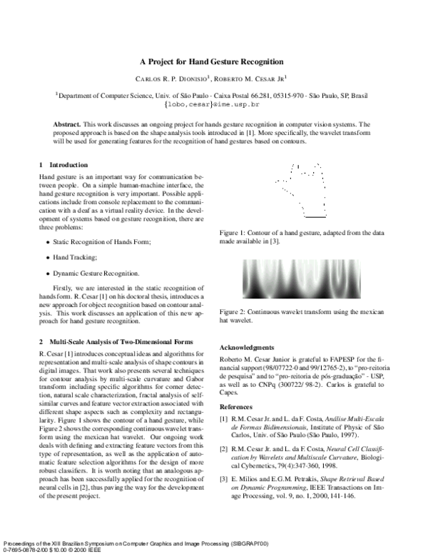 (PDF) A project for hand gesture recognition