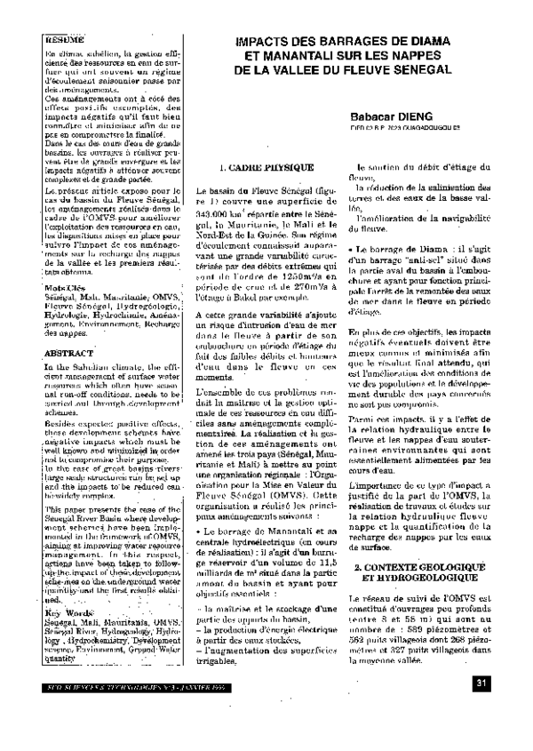 (PDF) Impacts des barrages de Diama et de Manantali sur les nappes de ...