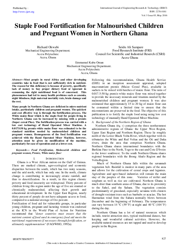 (PDF) Staple Food Fortification for Malnourished Children and Pregnant ...