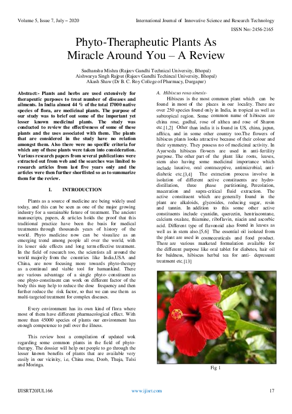 (PDF) Phyto-Therapheutic Plants as Miracle around You – A Review