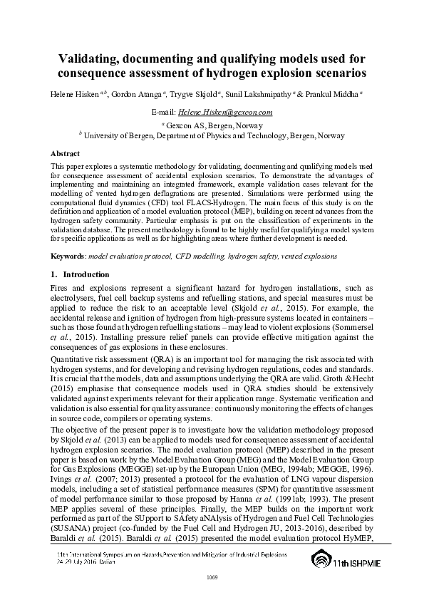 (PDF) Validating, Documenting And Qualifying Models Used For Consequence Assessment Of Hydrogen ...