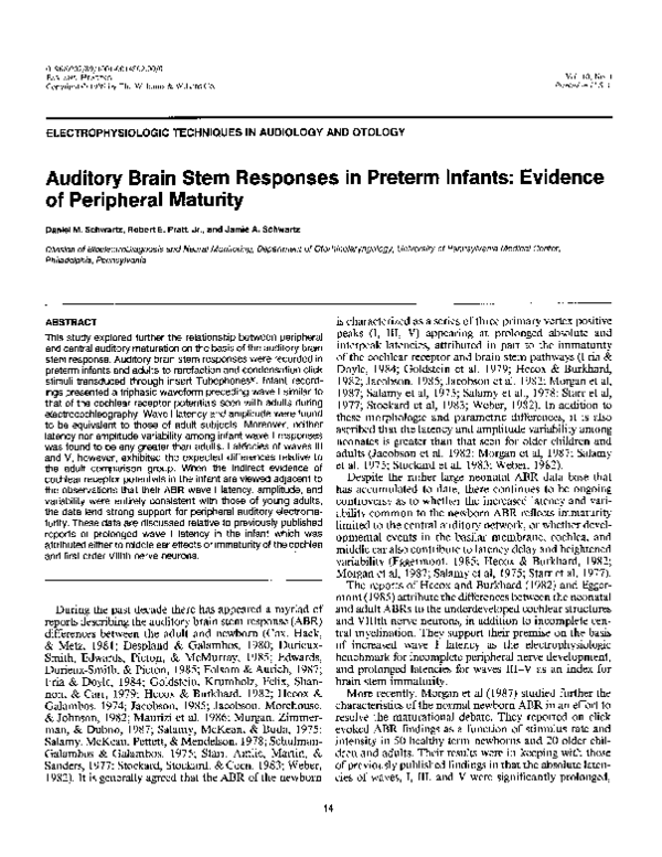 (PDF) Auditory Brain Stem Responses in Preterm Infants
