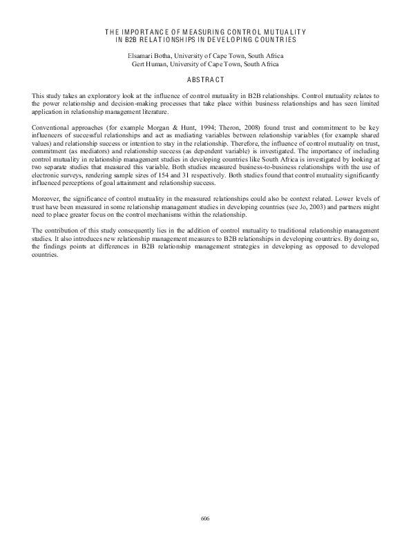 (PDF) The Importance of Measuring Control Mutuality in B2B ...