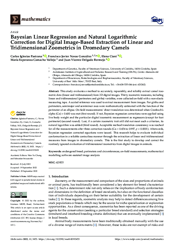 Pdf Bayesian Linear Regression And Natural Logarithmic Correction For Digital Image Based