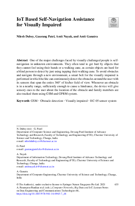 (PDF) IoT Based Self-Navigation Assistance for Visually Impaired