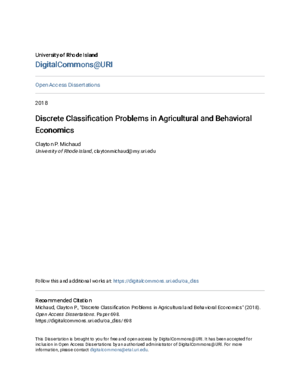(PDF) Discrete Classification Problems in Agricultural and Behavioral ...