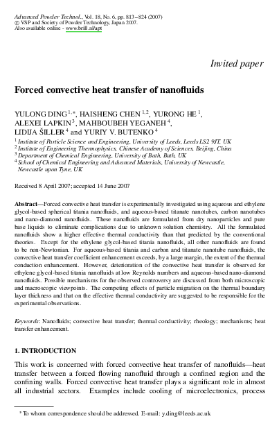 (PDF) Forced convective heat transfer of nanofluids