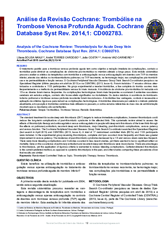 (PDF) Analysis of the Cochrane Review: Thrombolysis for Acute Deep Vein ...