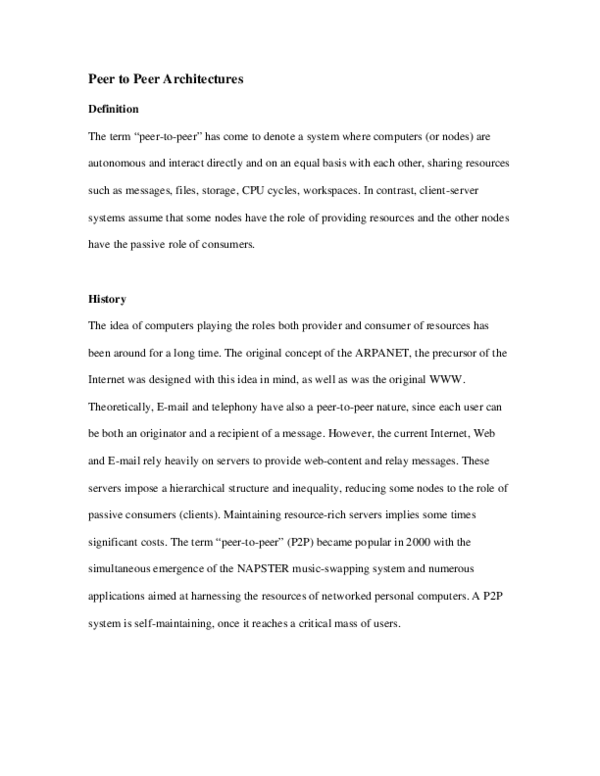 (PDF) Peer to Peer Architectures
