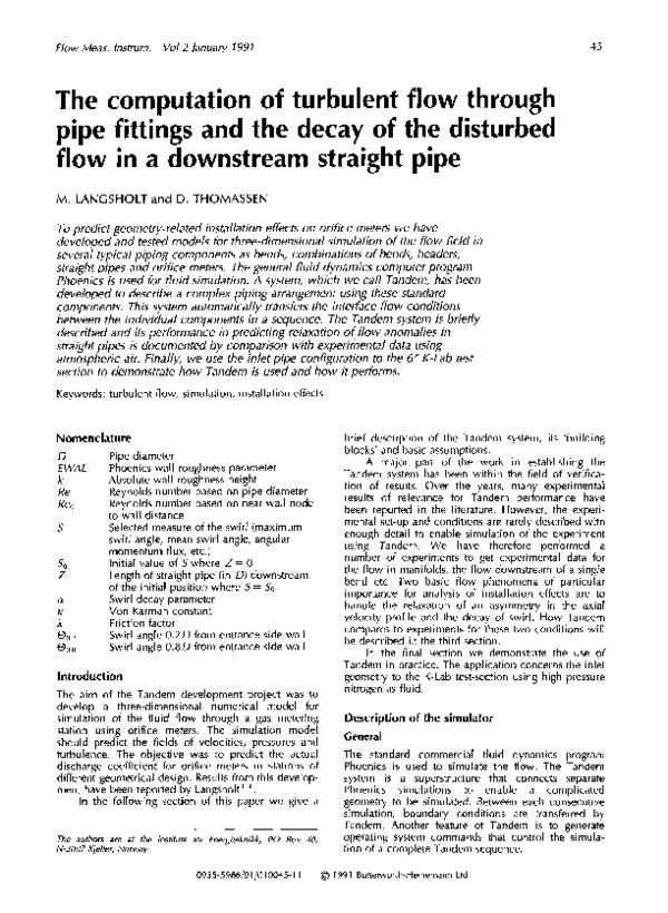 (PDF) The computation of turbulent flow through pipe fittings and the decay of the disturbed ...