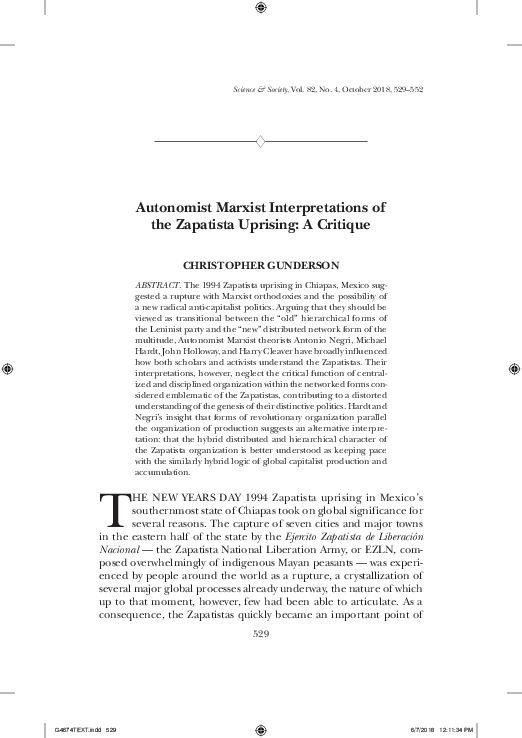 (PDF) Autonomist Marxist Interpretations of the Zapatista Uprising: A ...