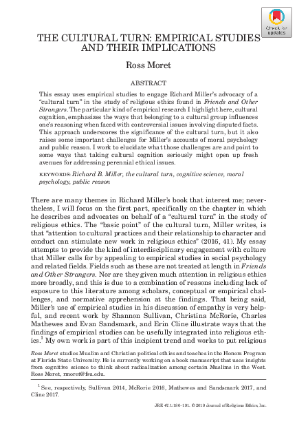 (PDF) The Cultural Turn: Empirical Studies and their Implications