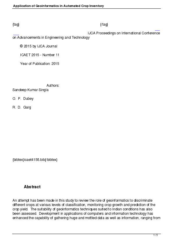 (PDF) Application of Geoinformatics in Automated Crop Inventory