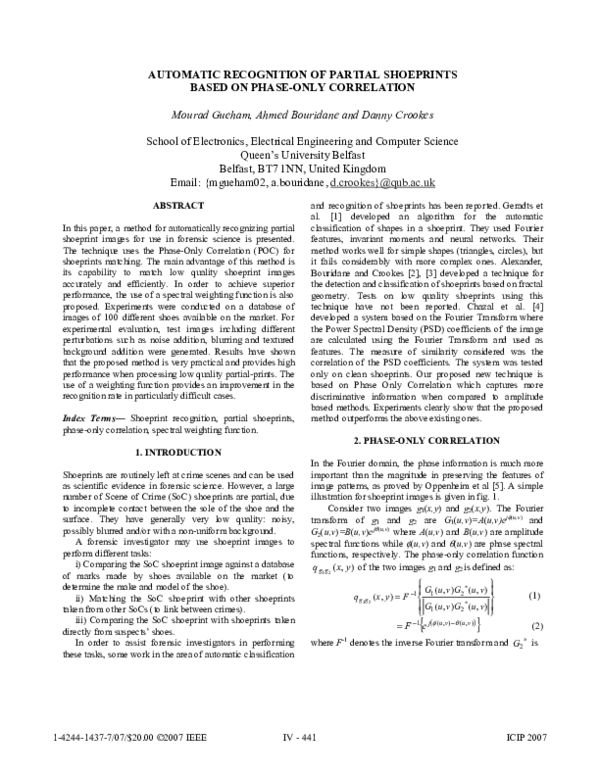 (PDF) Automatic Recognition of Partial Shoeprints Based on Phase-Only Correlation | Danny ...