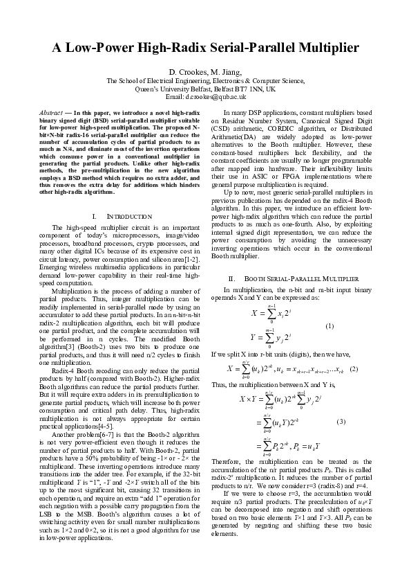 (PDF) A low-power high-radix serial-parallel multiplier