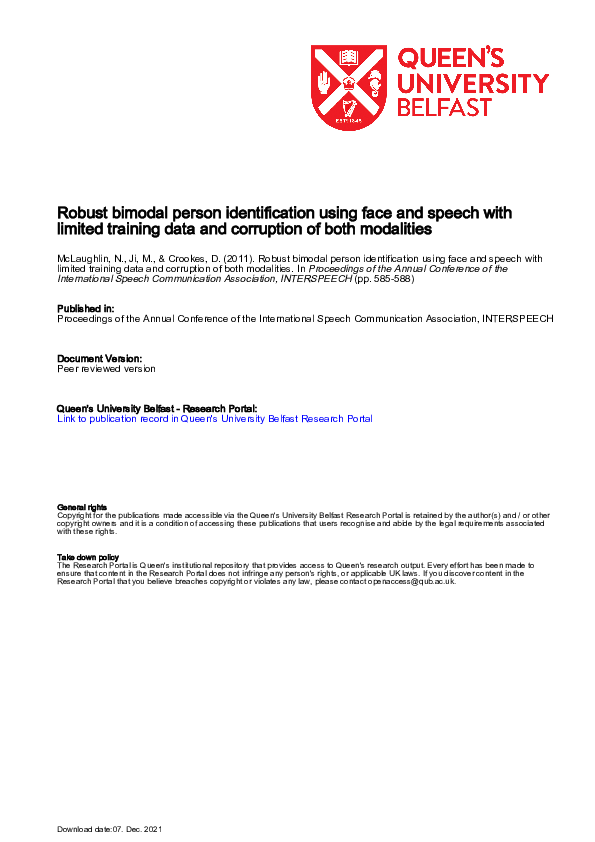 (PDF) Robust bimodal person identification using face and speech with limited training data and ...