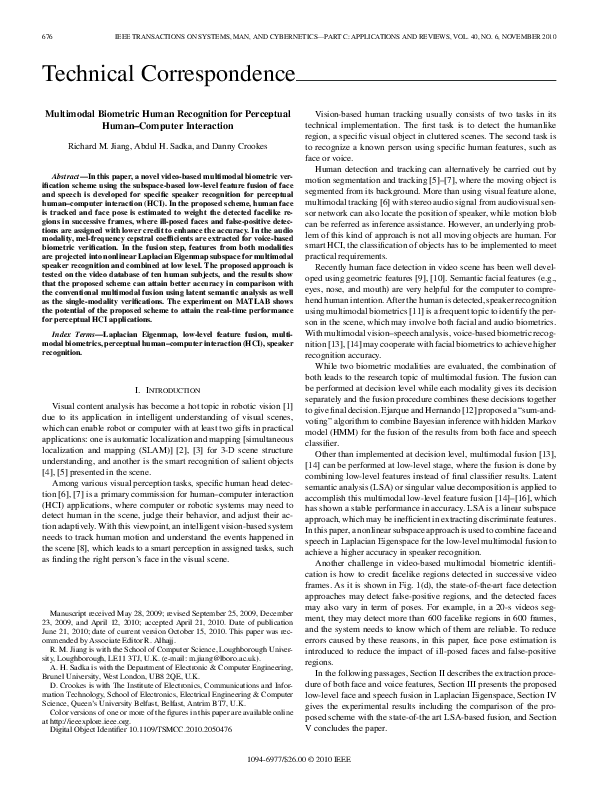 Pdf Multimodal Biometric Human Recognition For Perceptual Human Computer Interaction