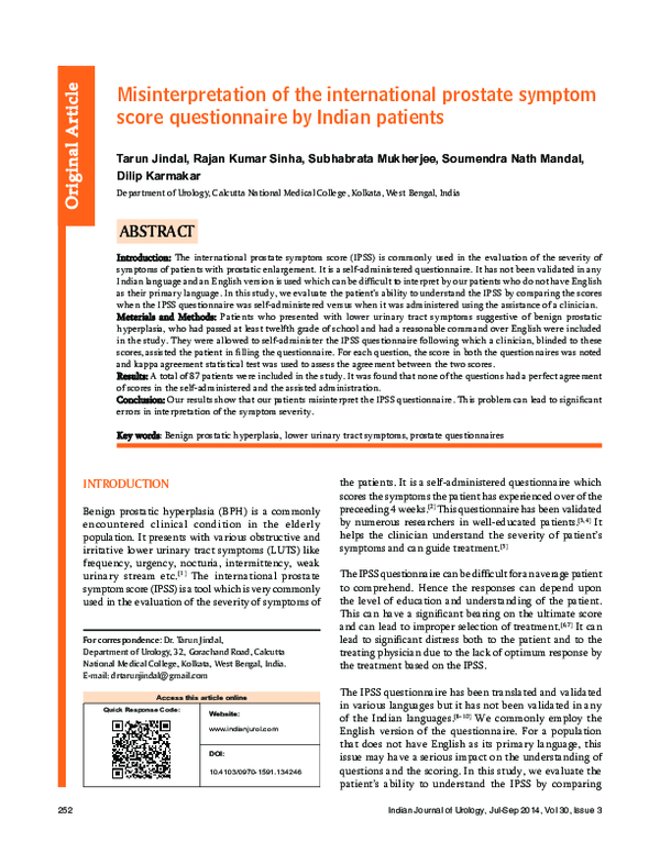 (PDF) Misinterpretation of the international prostate symptom score ...