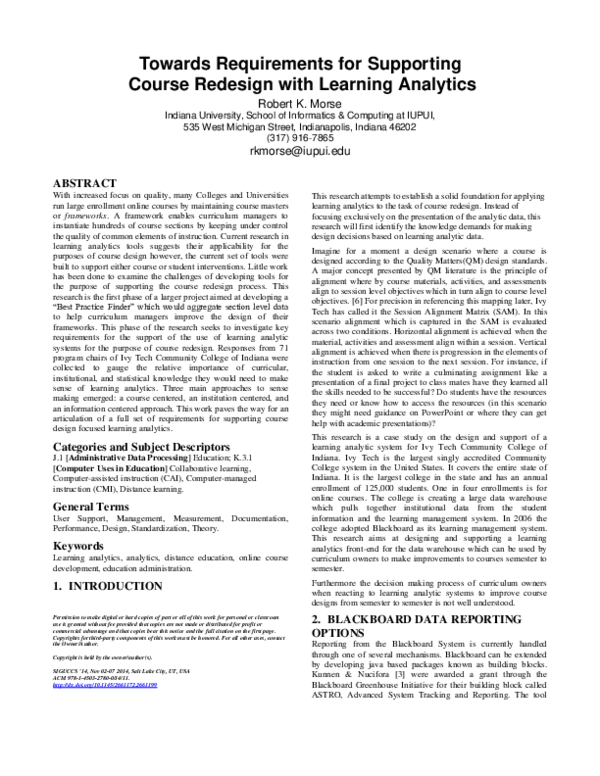 (PDF) Towards Requirements for Supporting Course Redesign with Learning ...