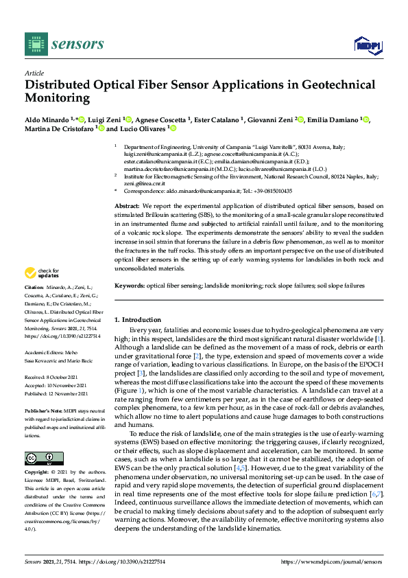 (PDF) Distributed Optical Fiber Sensor Applications in Geotechnical Monitoring