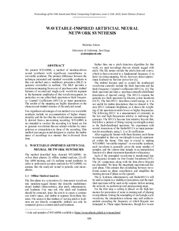 (PDF) Wavetable-Inspired Artificial Neural Network Synthesis