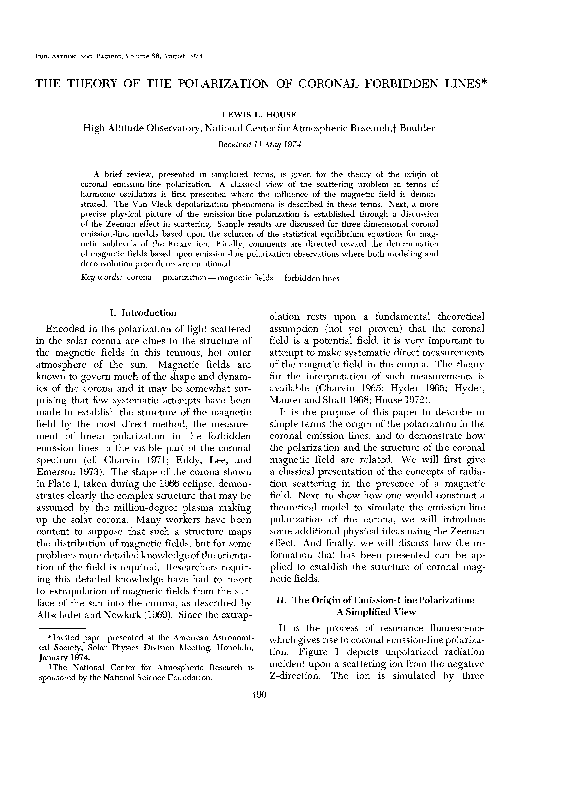 (PDF) The Theory of the Polarization of Coronal Forbidden Lines