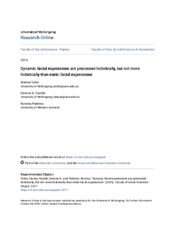 (PDF) Dynamic facial expressions are processed holistically, but not more holistically than ...