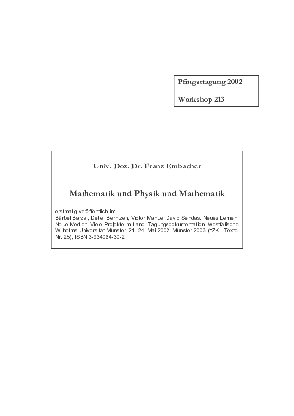 (PDF) Mathematik und Physik und Mathematik