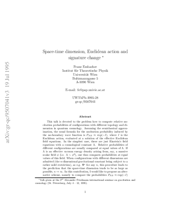(PDF) Space-time dimension, Euclidean action and signature change