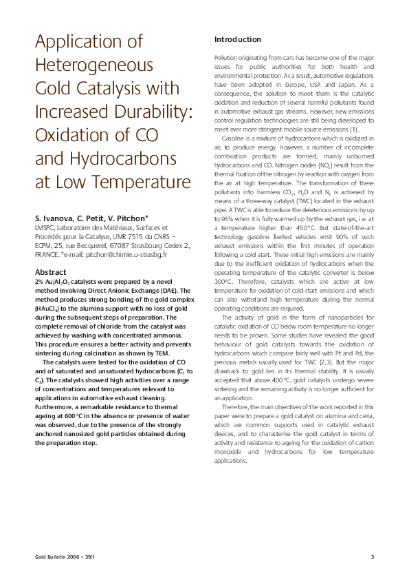 (PDF) Application of heterogeneous gold catalysis with increased ...