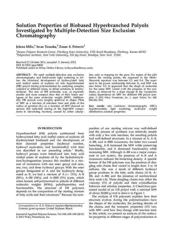 (PDF) Solution properties of biobased hyperbranched polyols ...