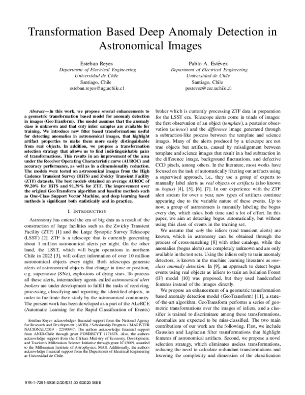 (PDF) Transformation Based Deep Anomaly Detection in Astronomical Images