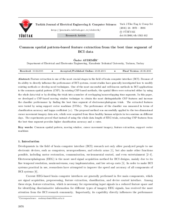 Pdf Csp Feature Extraction From Optimal Time Segments In Bci