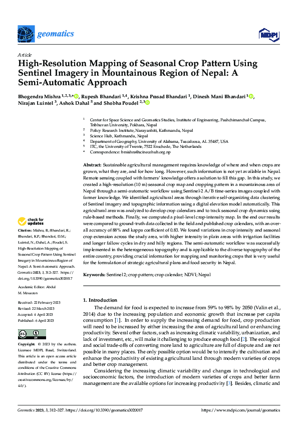 (PDF) High-Resolution Mapping of Seasonal Crop Pattern Using Sentinel Imagery in Mountainous ...