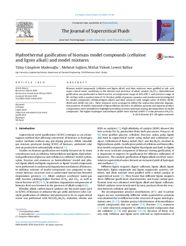 (PDF) Hydrothermal gasification of biomass model compounds (cellulose ...