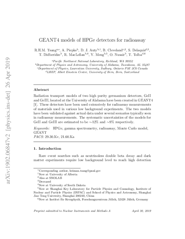 (PDF) GEANT4 models of HPGe detectors for radioassay