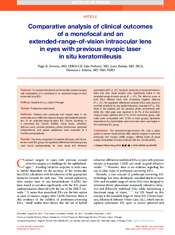 (PDF) Comparative analysis of clinical outcomes of a monofocal and an ...