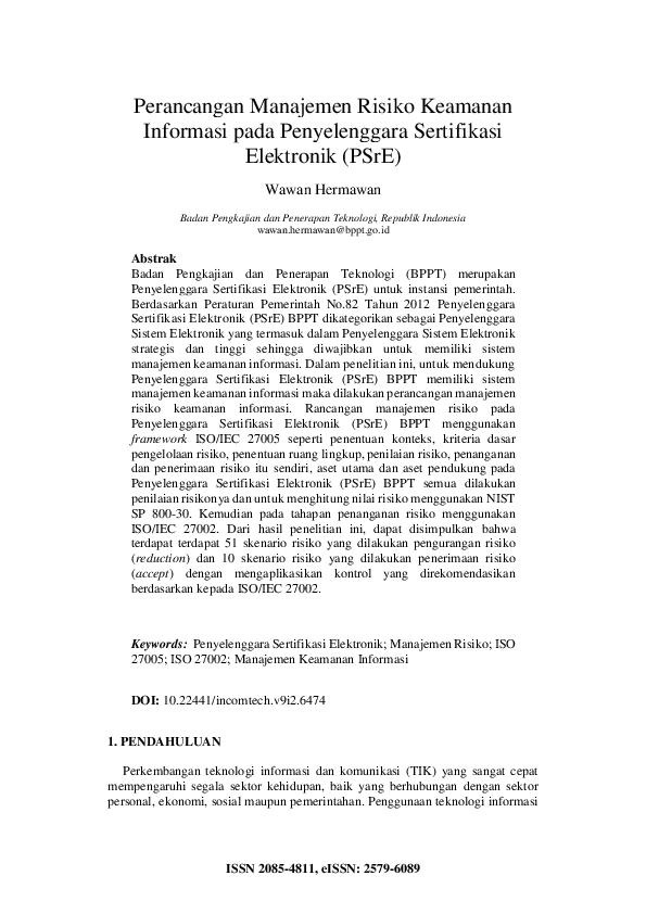 (PDF) Perancangan Manajemen Risiko Keamanan Informasi pada ...