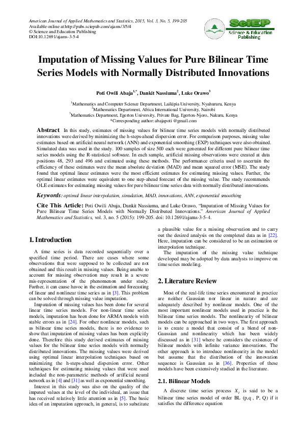 Pdf Bilinear Time Series Models