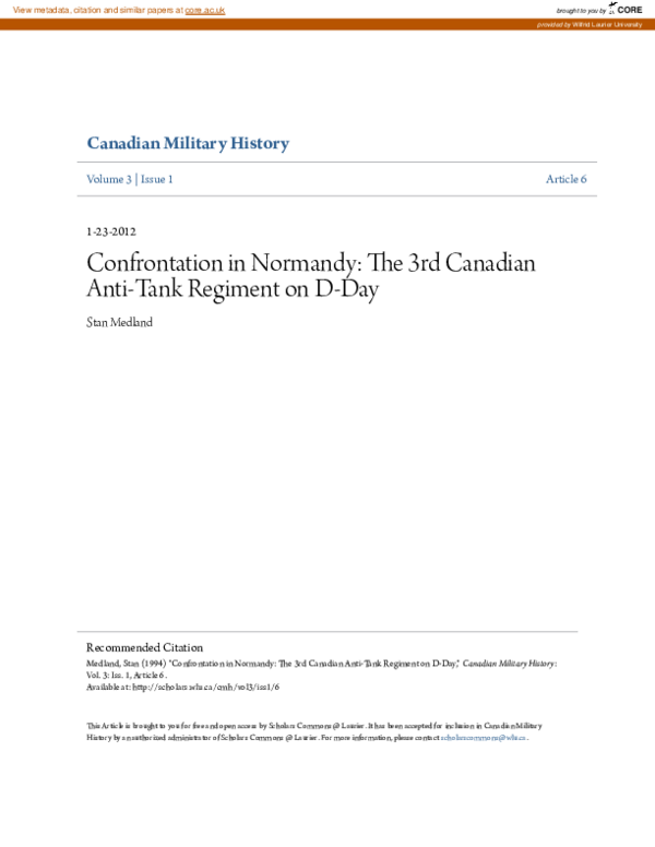 (PDF) Confrontation in Normandy: The 3rd Canadian Anti-Tank Regiment on ...