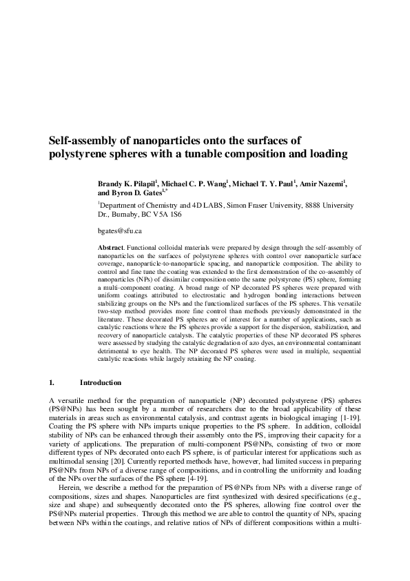 (PDF) Self-assembly of nanoparticles onto the surfaces of polystyrene spheres with a tunable ...