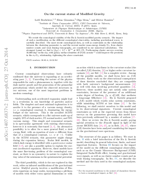 Pdf Current Status Of Modified Gravity
