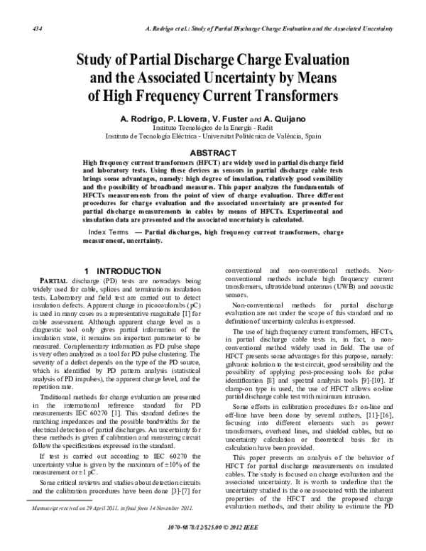 (PDF) Study of partial discharge charge evaluation and the associated uncertainty by means of ...