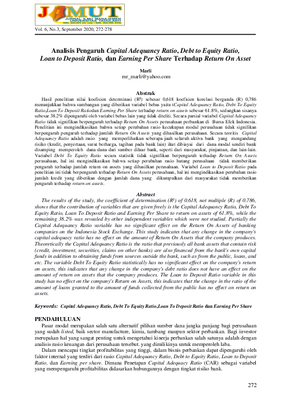 (PDF) Analisis Pengaruh Capital Adequancy Ratio, Debt to Equity Ratio ...