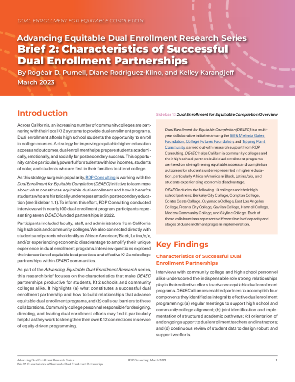 (PDF) Dual Enrollment for Equitable Completion: Advancing Dual ...