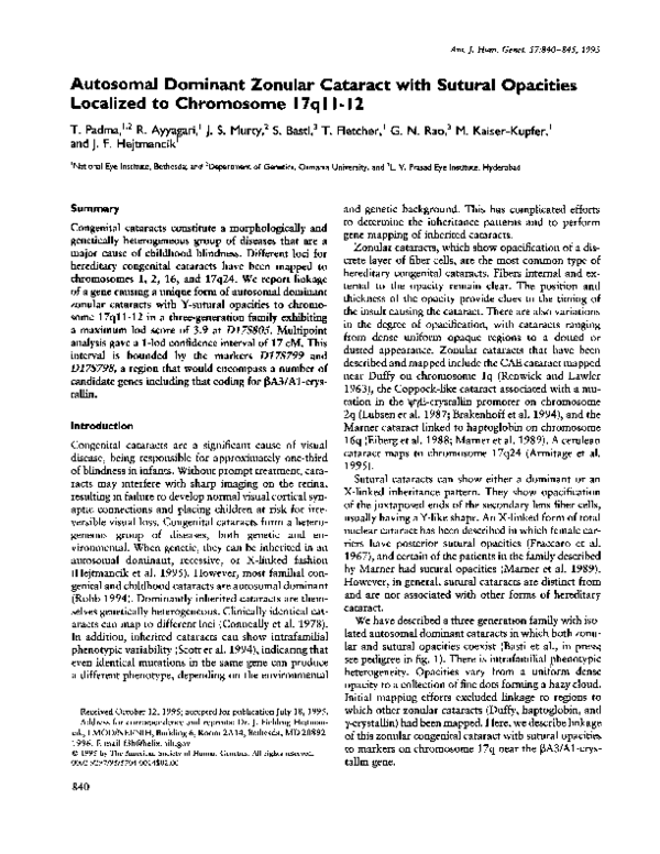 (PDF) Autosomal Dominant Zonular Cataract With Sutural Opacities in a ...