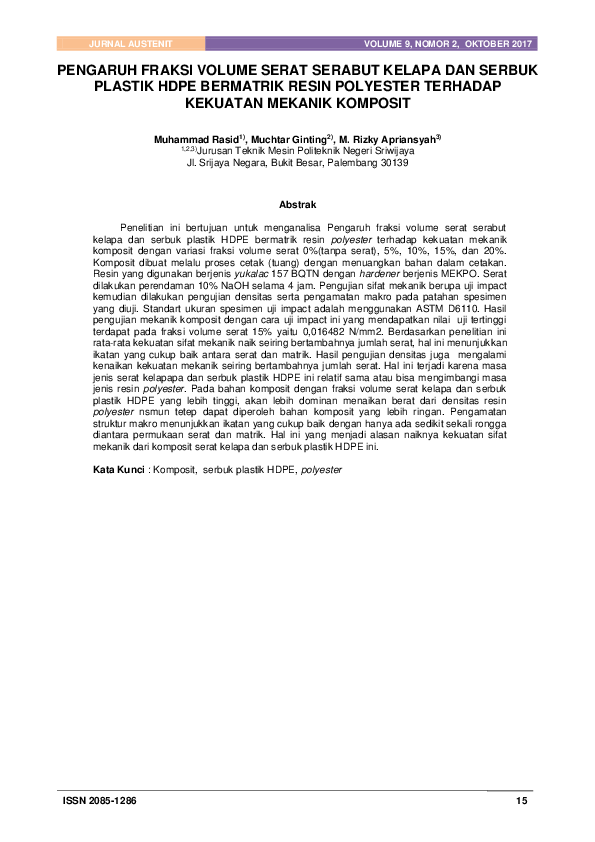 (PDF) Pengaruh Fraksi Volume Serat Serabut Kelapa Dan Serbuk Plastik ...